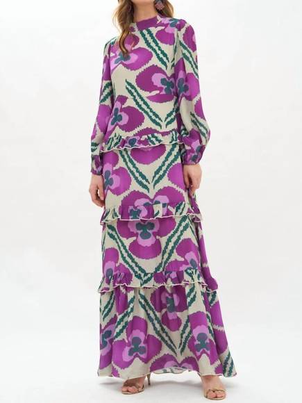 Oliphant | Dresses | New Oliphant Mock Neck Maxi Dress In Purple Patola ...